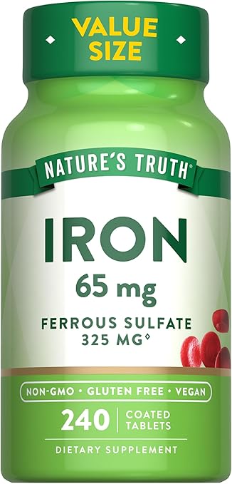 Amazon.com: Nature's Truth Iron Tablets 65mg | 240 Count | 325mg ...