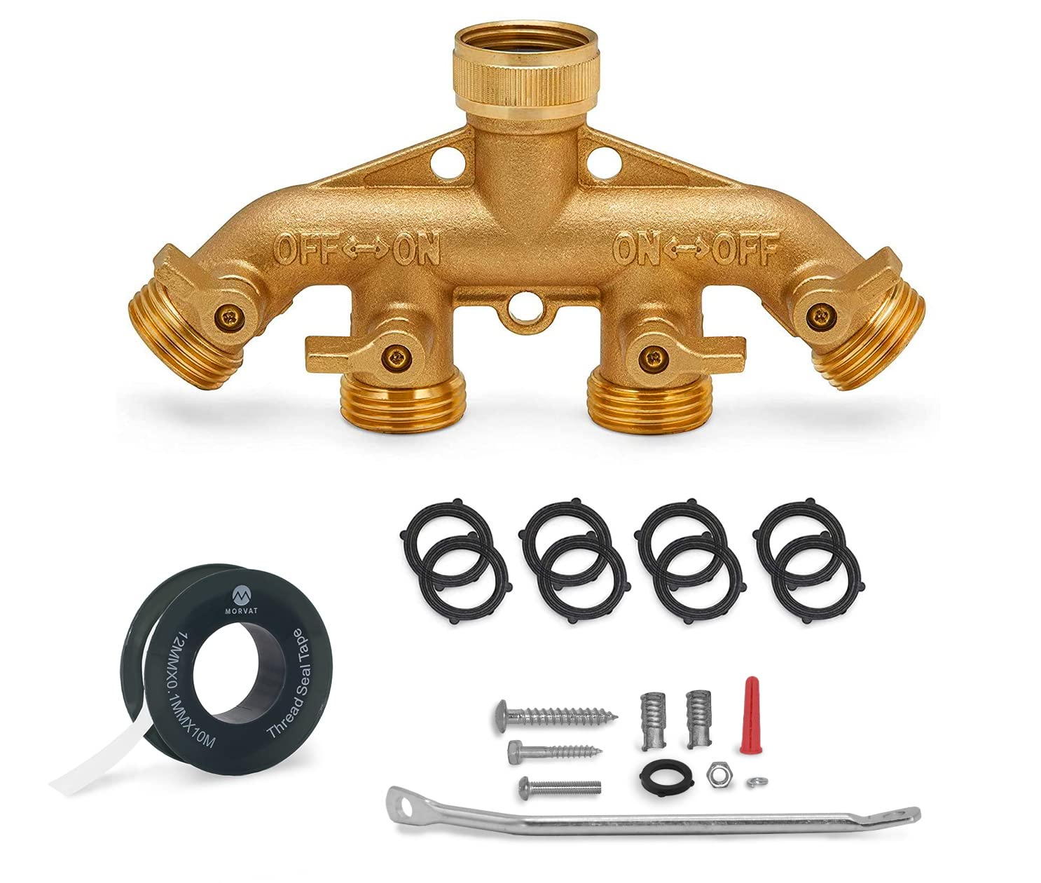 Buy Morvat Heavy Duty Brass 4 Way Splitter, Garden Hose Manifold ...
