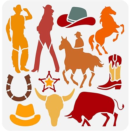 Amazon.com : FINGERINSPIRE Western Cowboy Stencil 11.8x11.8 inch Cowboy ...