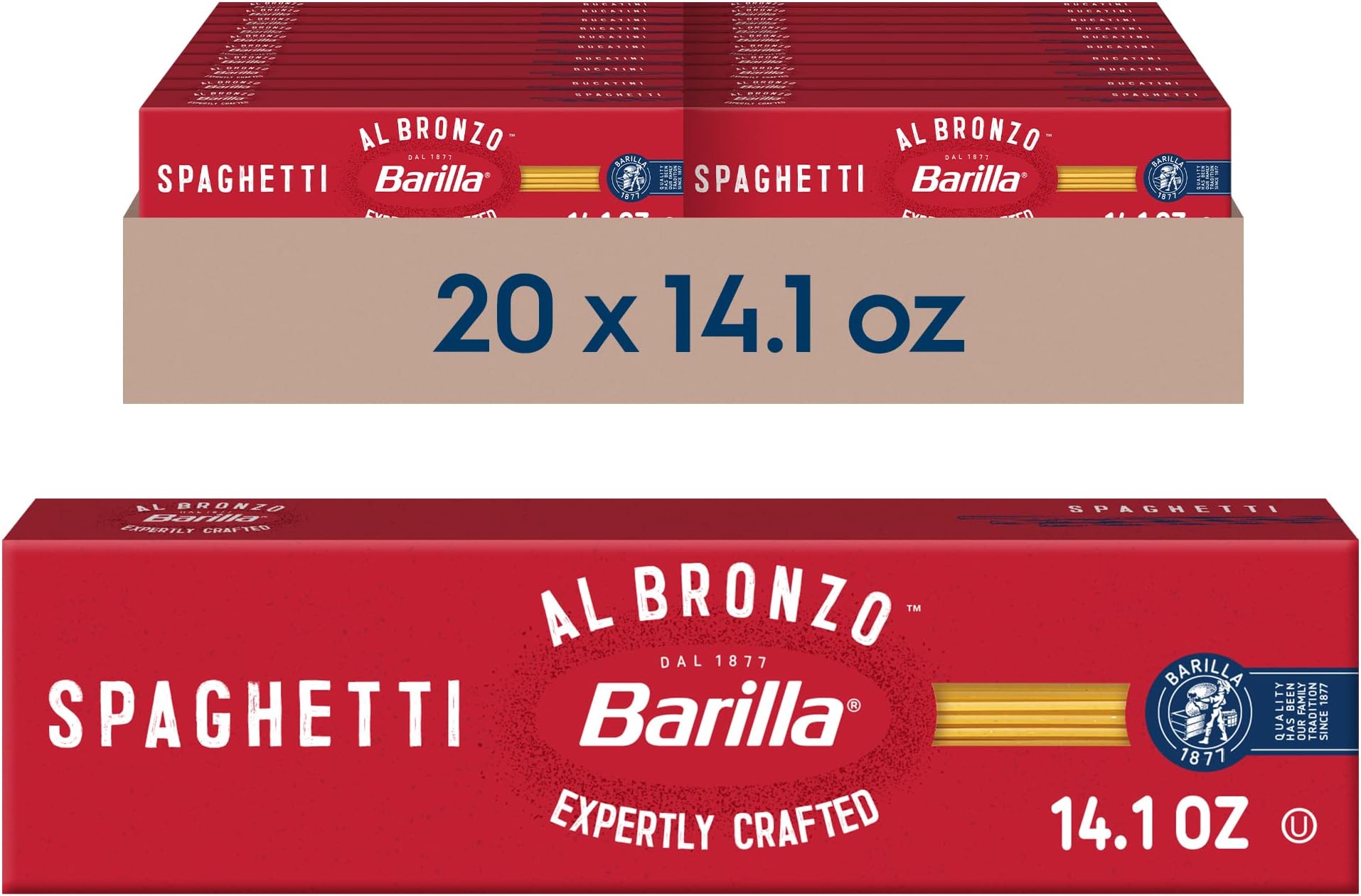 Amazon.com : Barilla Al Bronzo Spaghetti Pasta 14.1 oz. (Pack of 20 ...