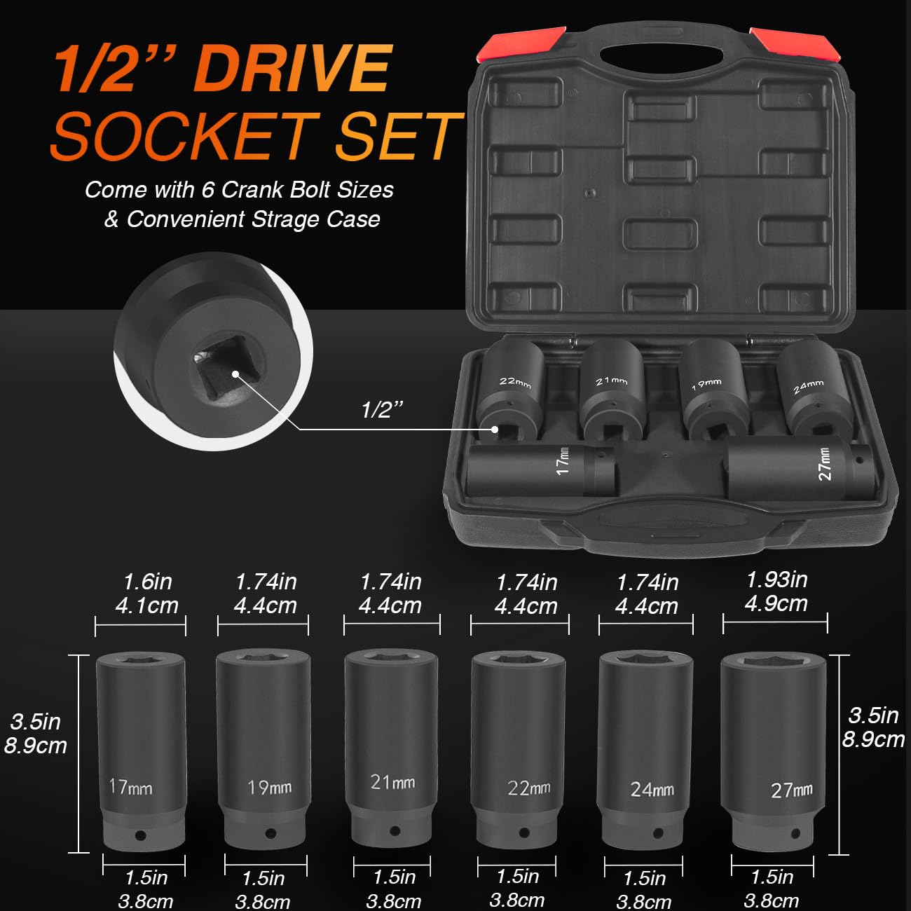Snapklik.com : 6 Pack 1/2 Drive Crank Bolt Socket Set - 17MM, 19MM ...