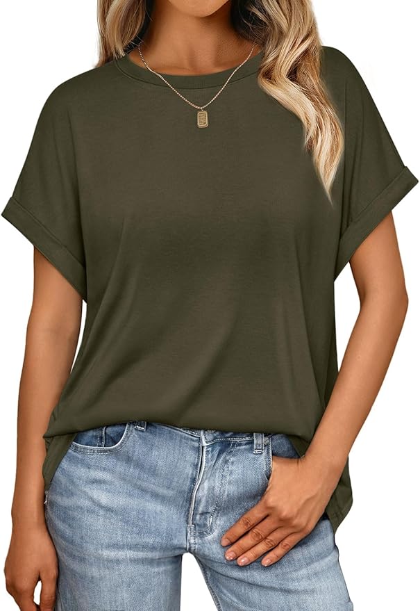 AUTOMET Womens Summer Tops Oversized Short Sleeve Business Casual ...