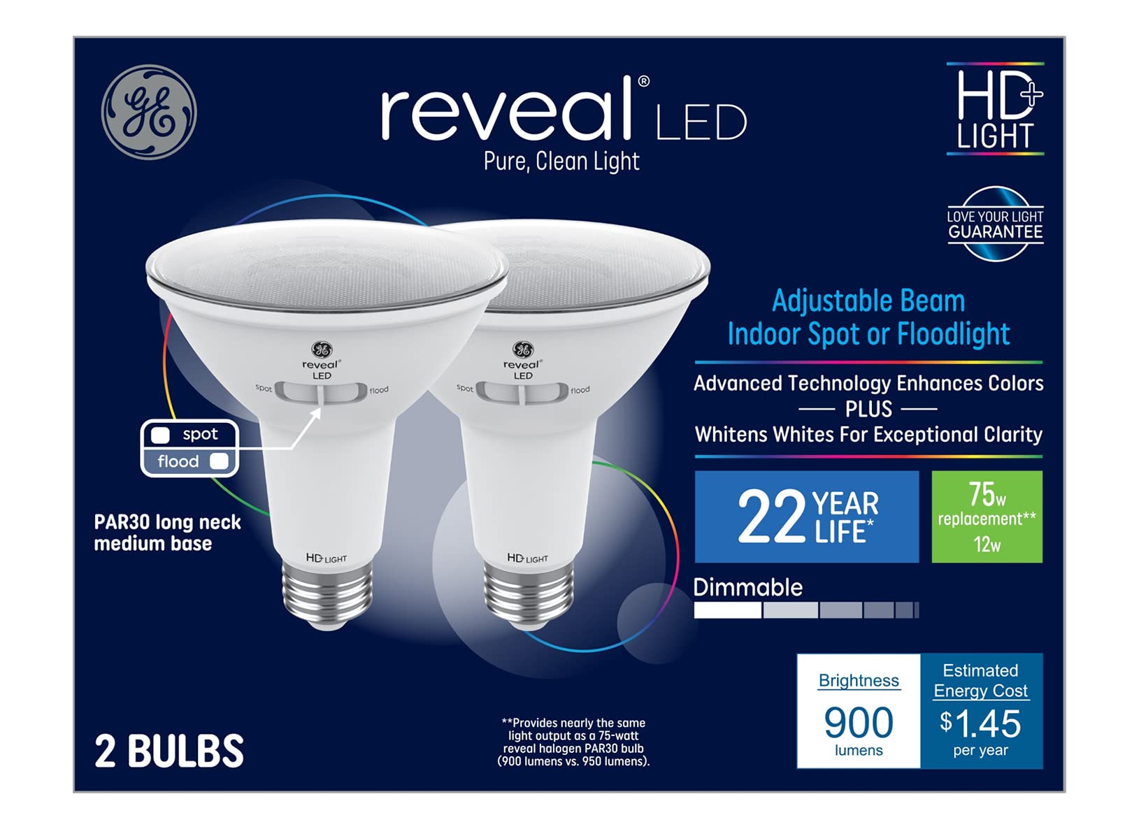 Amazon.com: GE Reveal 75-Watt EQ LED PAR30 Long Neck Color-Enhancing ...