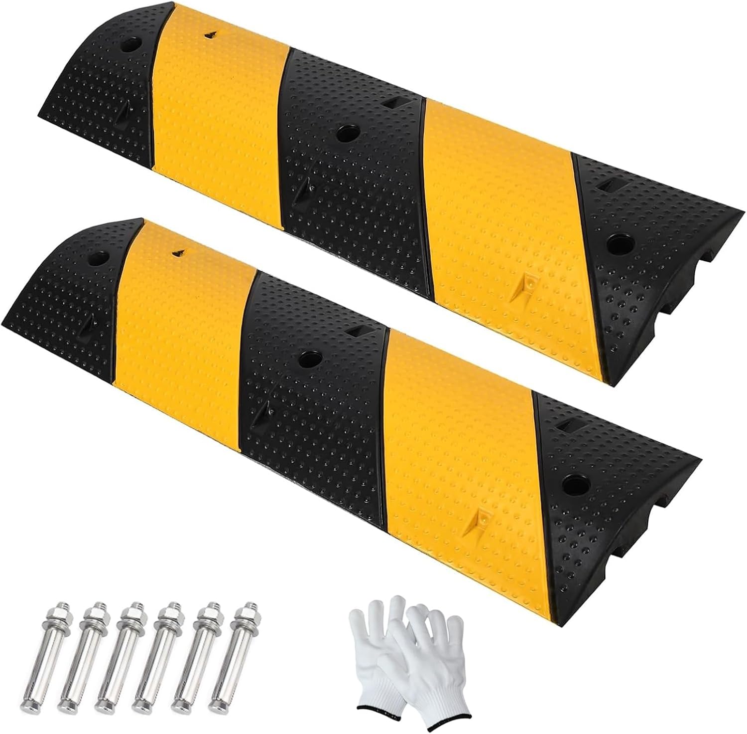 2 Pcs Heavy-Duty Rubber Hose Protector Ramp, 2-Channel 38in Speed Bumps ...
