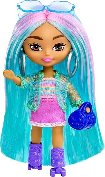 Amazon.com: Barbie Extra Mini Minis Doll with Blue Hair, Sporty Outfit ...