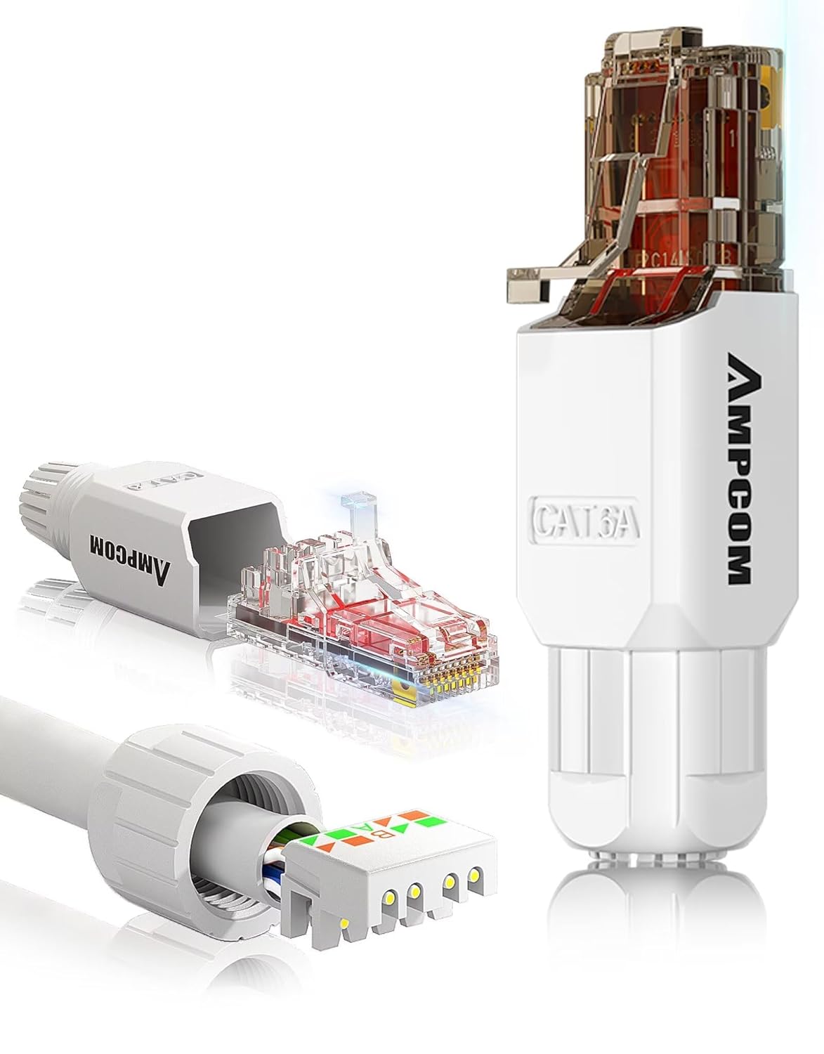 AMPCOM Cat6A Tool Free RJ45 Connector UTP Field Termination Modular ...