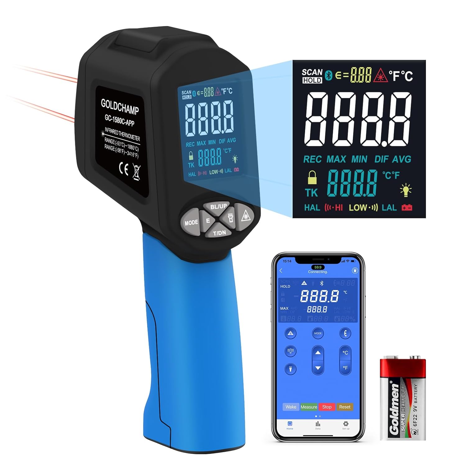 Amazon.com: High Temp Thermometer Pyrometer, Non-Contact Bluetooth ...