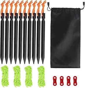 Amazon | Movker(ムーか) ペグ テントペグ 軽量 ジュラルミン 10本 ガイロープ 反射材入り 4本 アルミ自在金具 4個 ...
