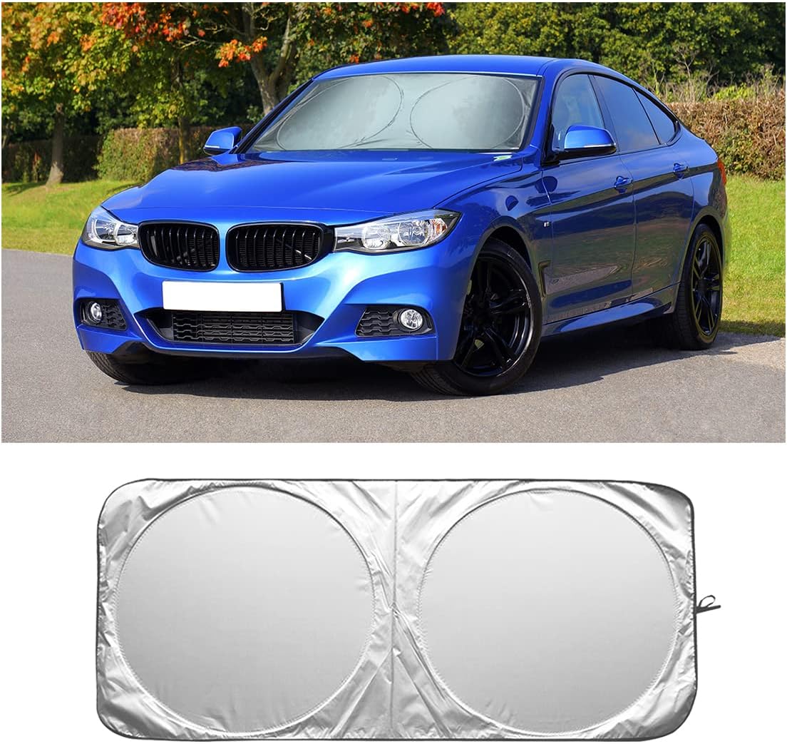 Amazon.com: Foldable Car Windshield Sun Shade, Bonus Steering Wheel Sun ...