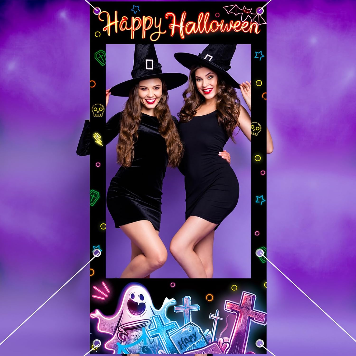 HOWAF Halloween Ghost Fluorescence Color Photo Booth Props Banner ...