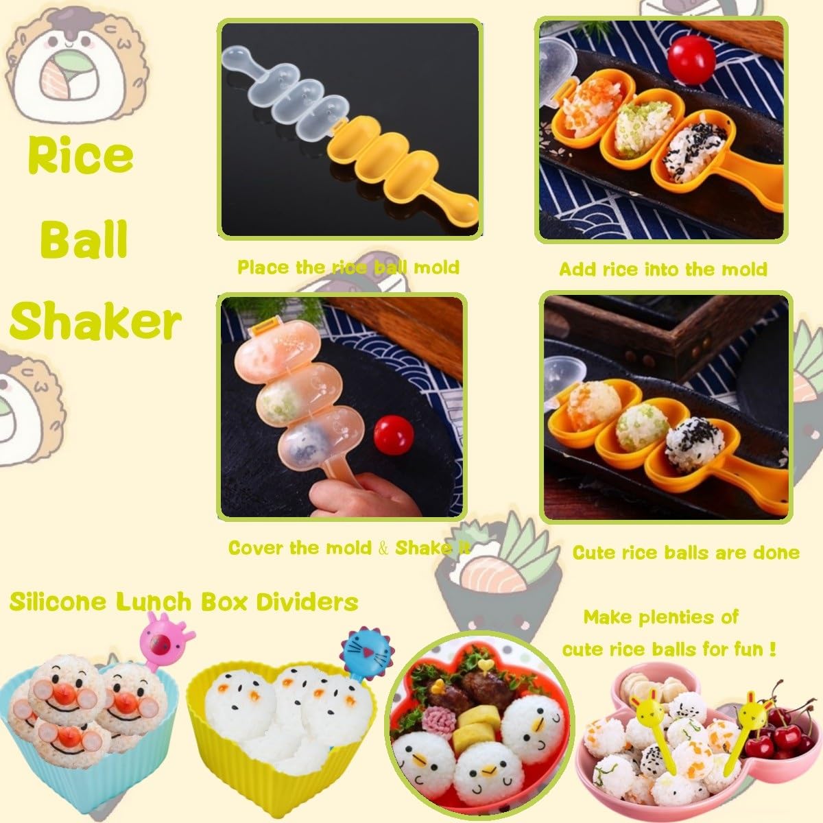 Snapklik.com : Gpurplebud Rice Ball Molds 21PCS Onigiri Mold Set Cute ...