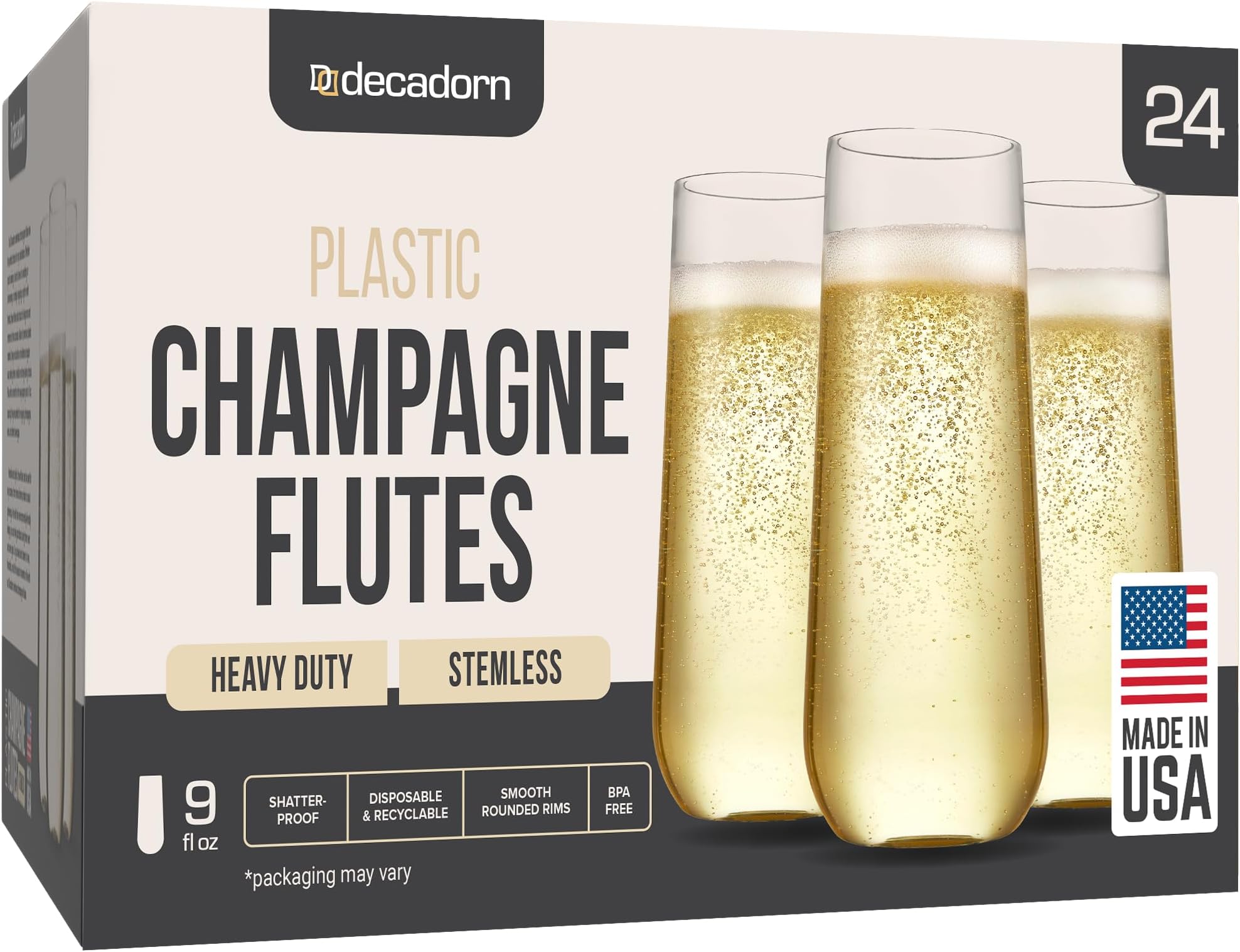 Amazon.com | Prestee 24 Pack Stemless Plastic Champagne Flutes - 9 Oz ...