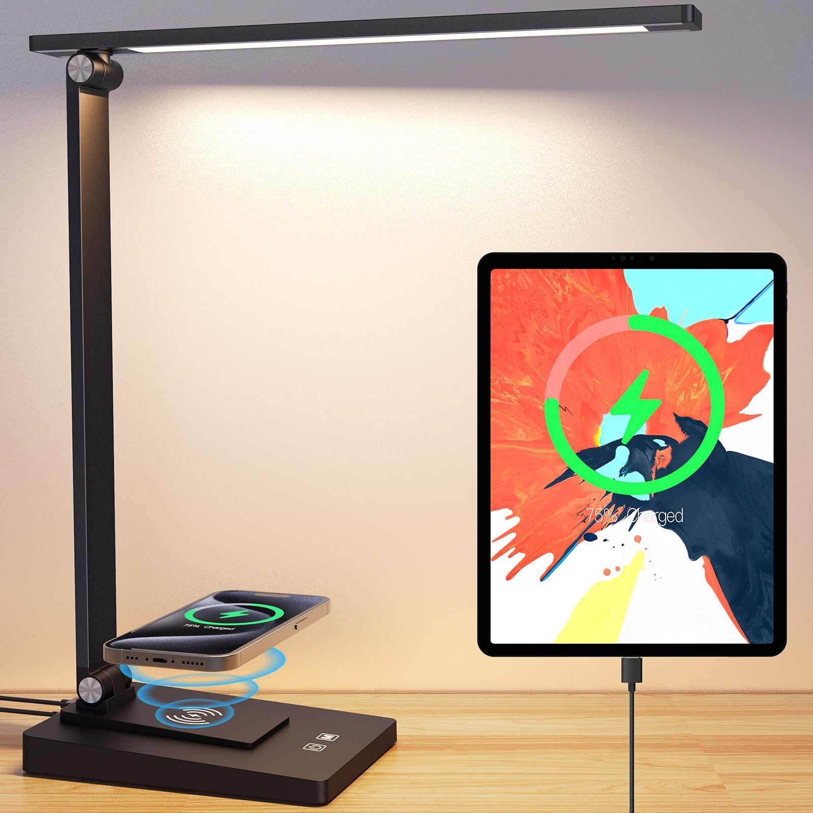 Amazon.com: Desk Lamp with Wireless Charger USB Charging Port,LED Desk ...