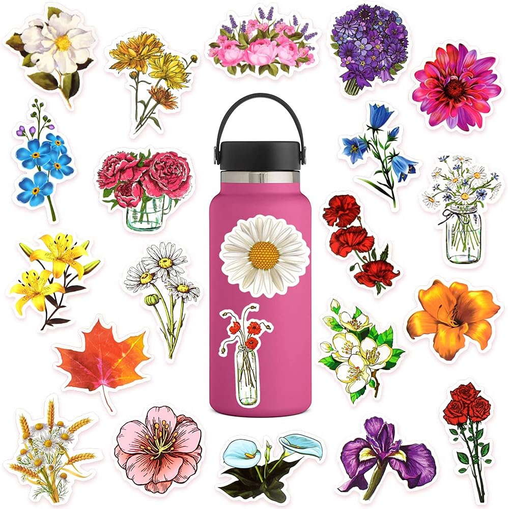 Amazon.com: 50 Large Flower Vinyl Stickers - Waterproof Flower Stickers ...