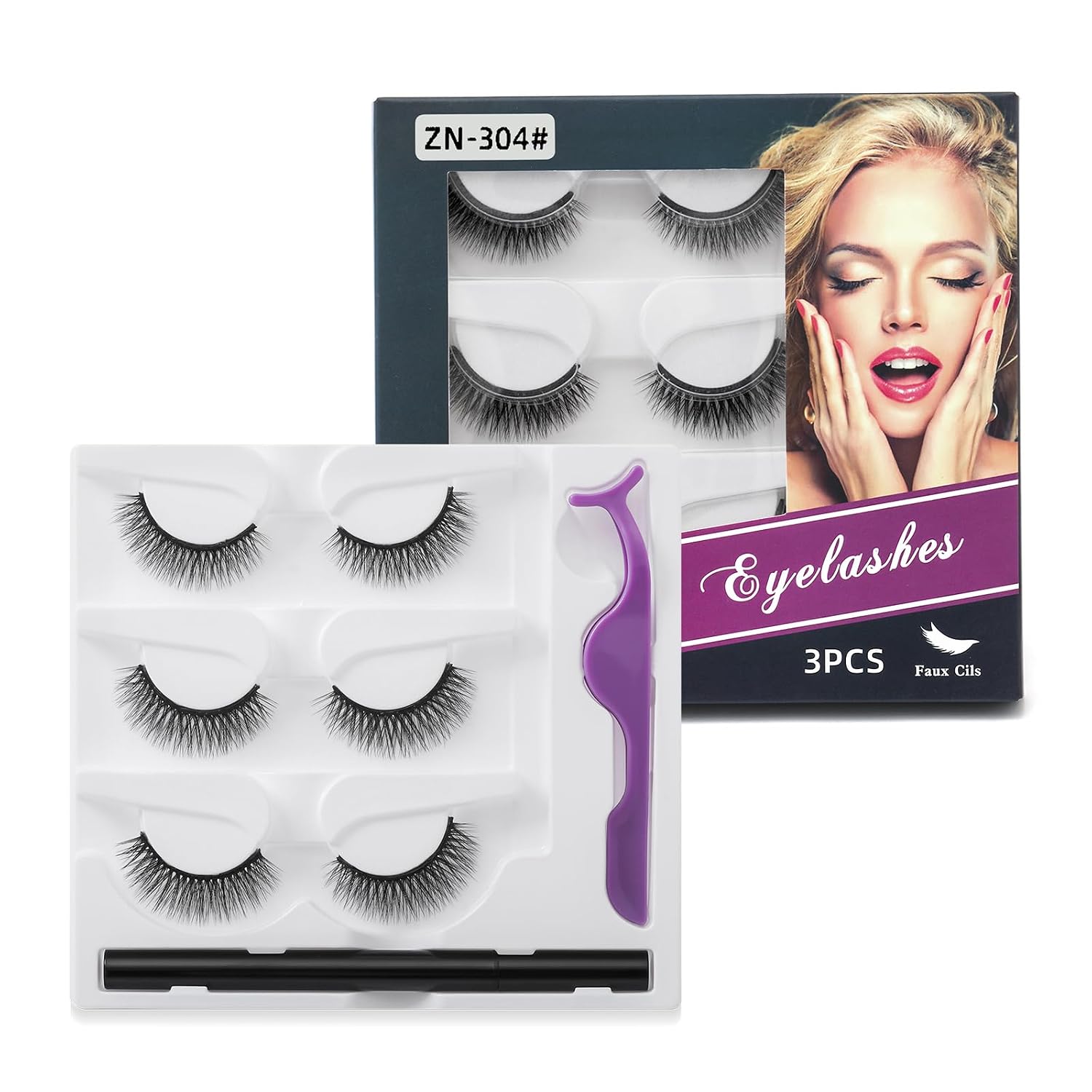 Amazon.com: Waterproof Self-Adhesive Eyelashes With Eyelash Glue Pen ...