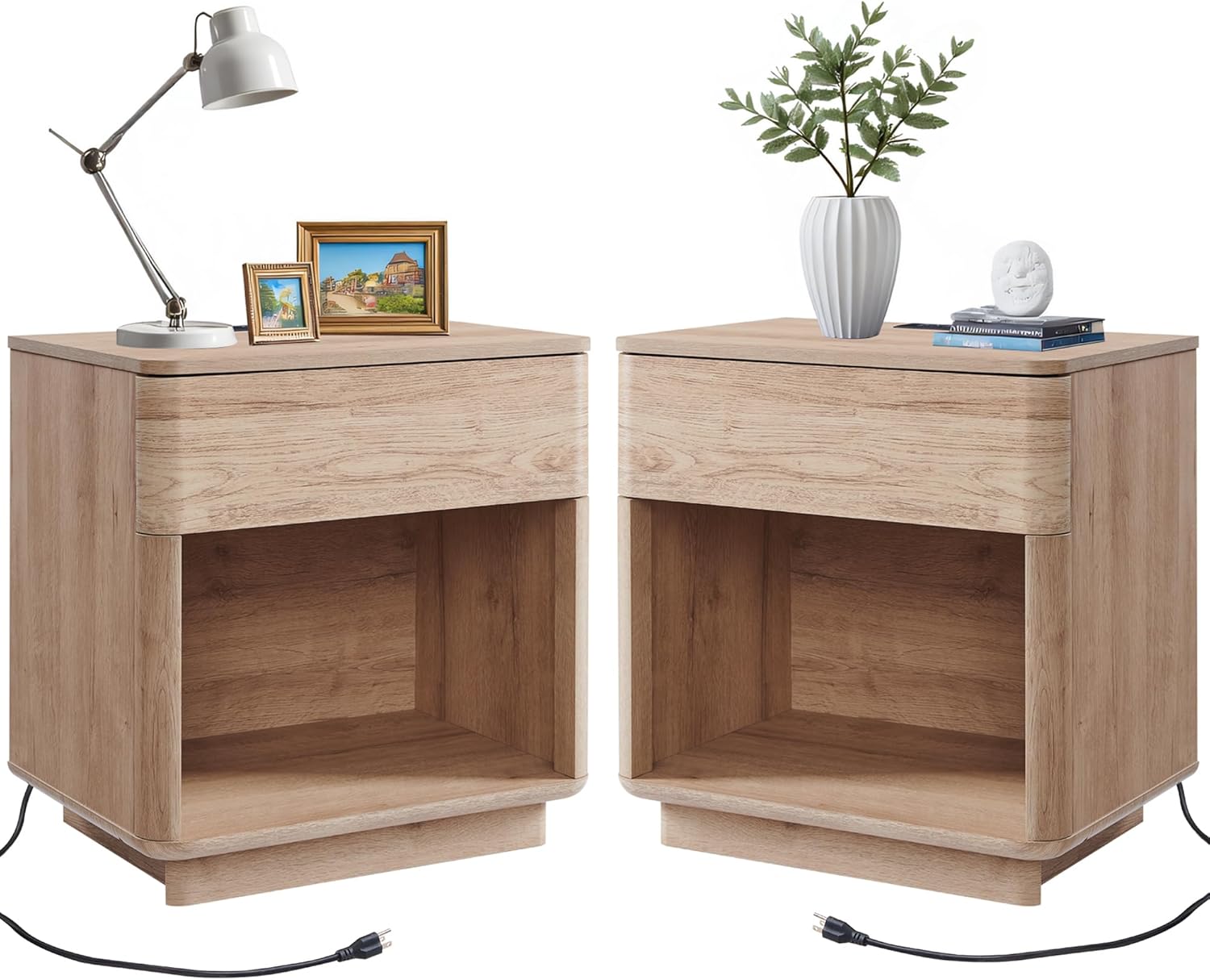 Amazon.com: ACCOHOHO Modern Nightstand Set of 2 with Charger Station ...