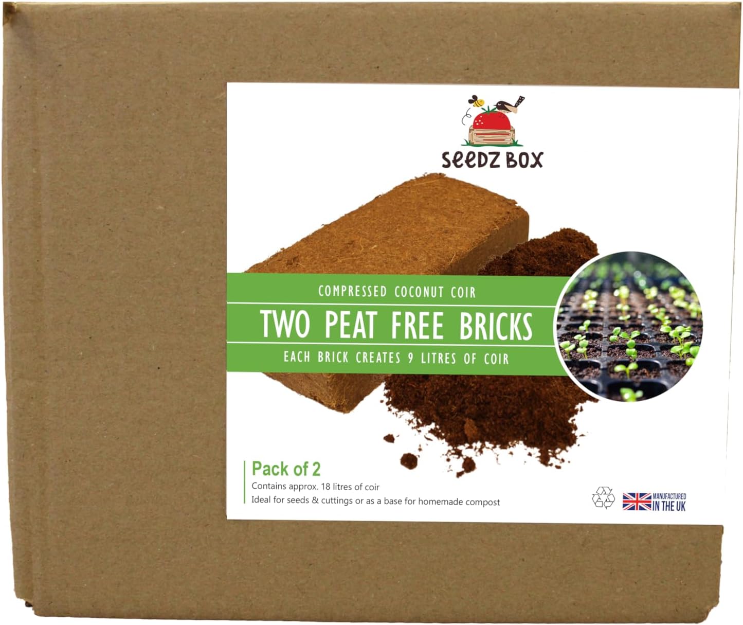 Coco Coir Compost Blocks Bricks 1.3kg 18 Litres - Pack of 2 - Peat-Free ...