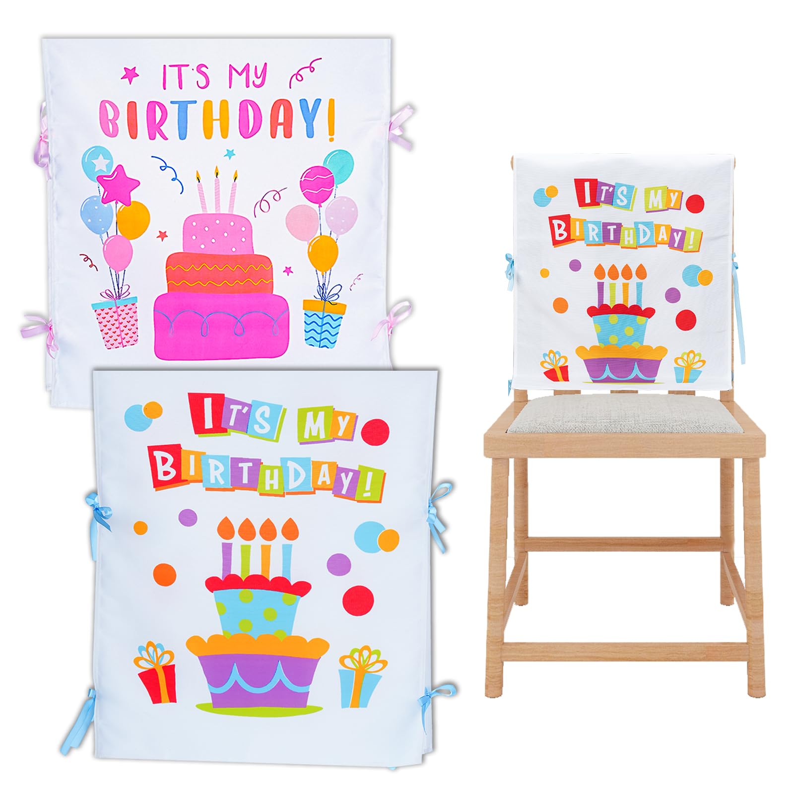 Amazon.com: Birthday Chair Cover - 2-Piece Set with Balloon Cake ...