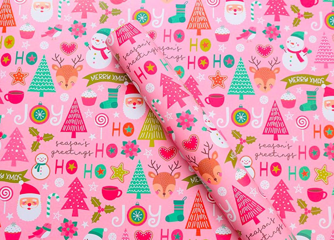 Amazon.com: Djenpinex Christmas Wrapping Paper,Pink Christmas tree ...