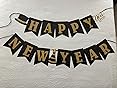 Amazon.com: Happy New Year 2025 Banner, Black and Gold Happy New Year ...