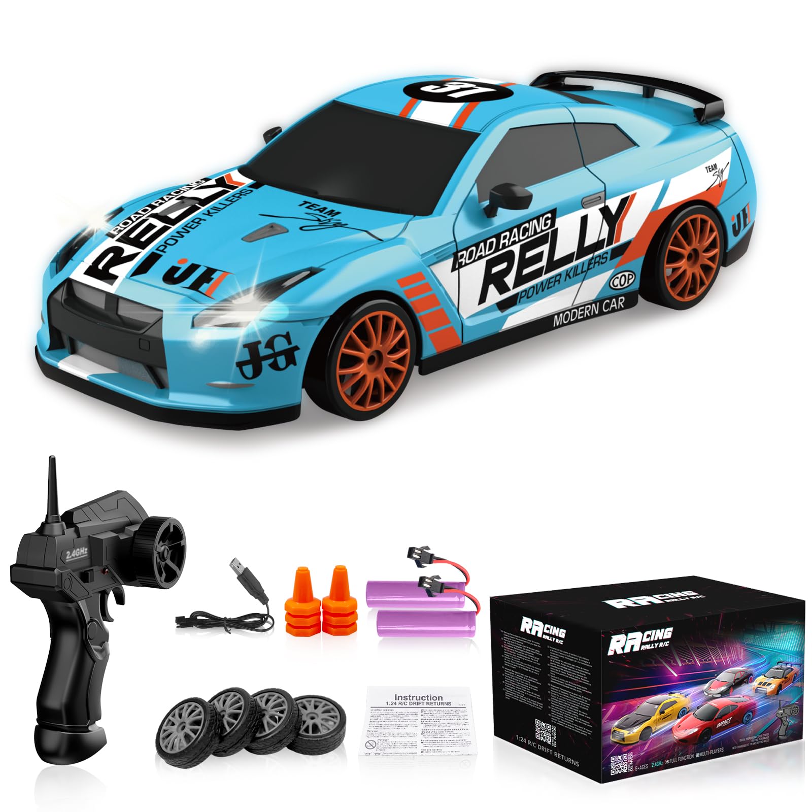 Remote Control Car RC Drift Car 2.4GHz 1:24 Scale 4WD 15KM/H High Speed ...