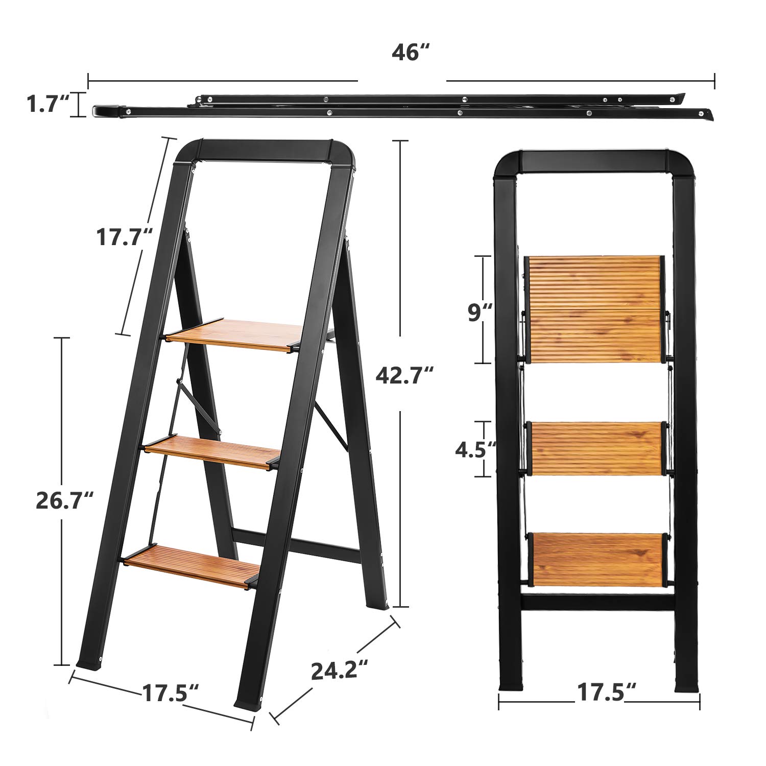 Buy Delxo Step Stool Step Ladder - Heavy Duty Aluminum Wood Step Ladder ...