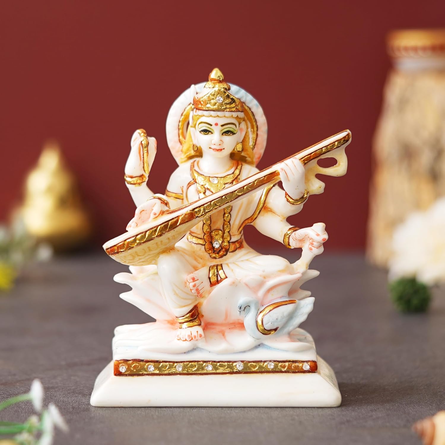 Amazon.com: Maa Sarasvati Sitting Murti for Pooja Room 6" Goddess Maa ...