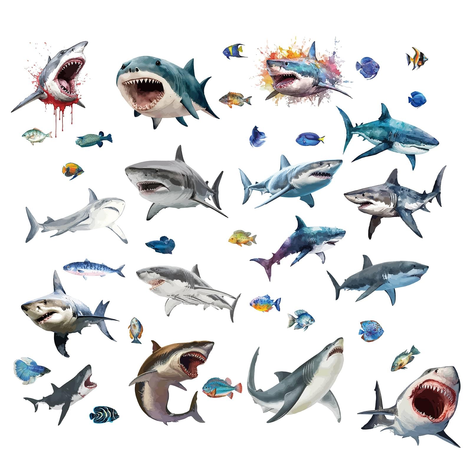 Amazon.com: CRASPIRE 8 Sheets 8 Styles Shark Window Stickers Waterproof ...