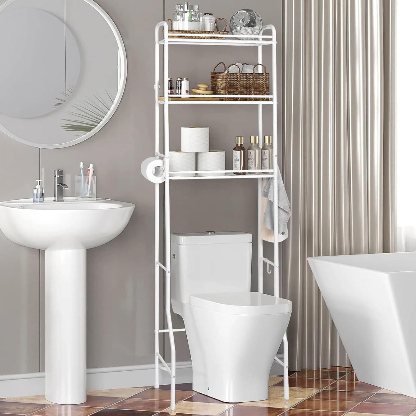 Maxgeen Estante para Baño sobre Inodoro Ensanchado,3 Niveles Estante ...