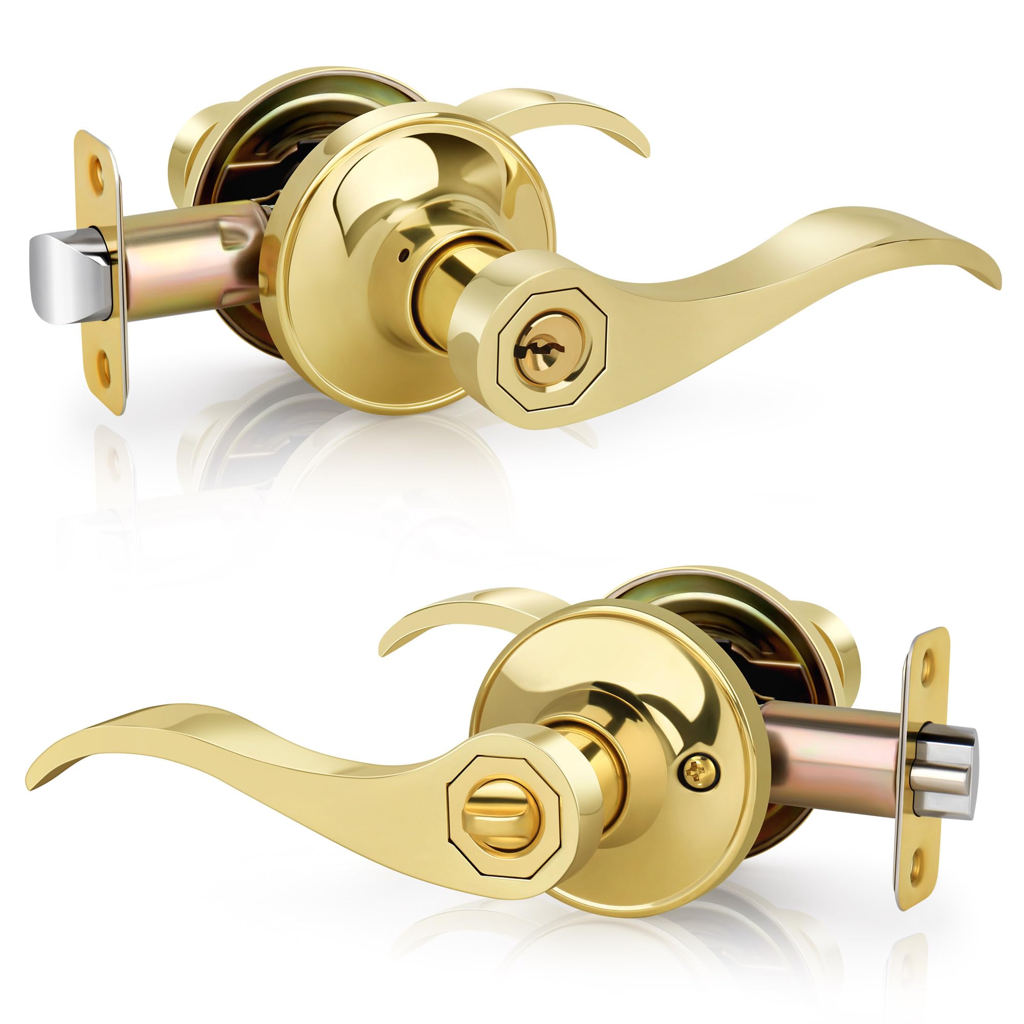 Gaurqiah Wave Style Entry Door Handle with Keys, Keyed Door Lever with ...