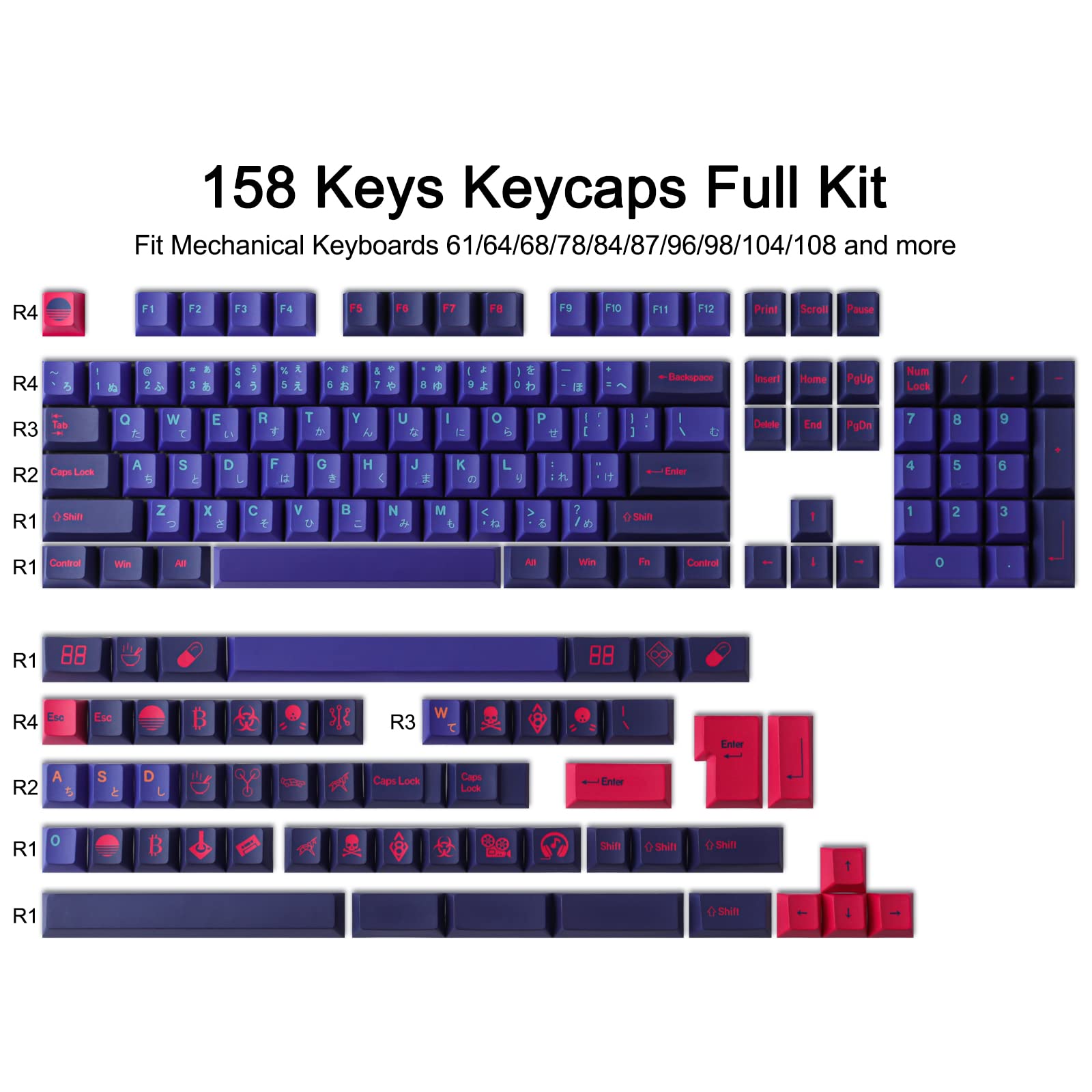 Sunzit PBT Keycaps, 159 Keys Cherry Profile Dye Sublimation Laser ...