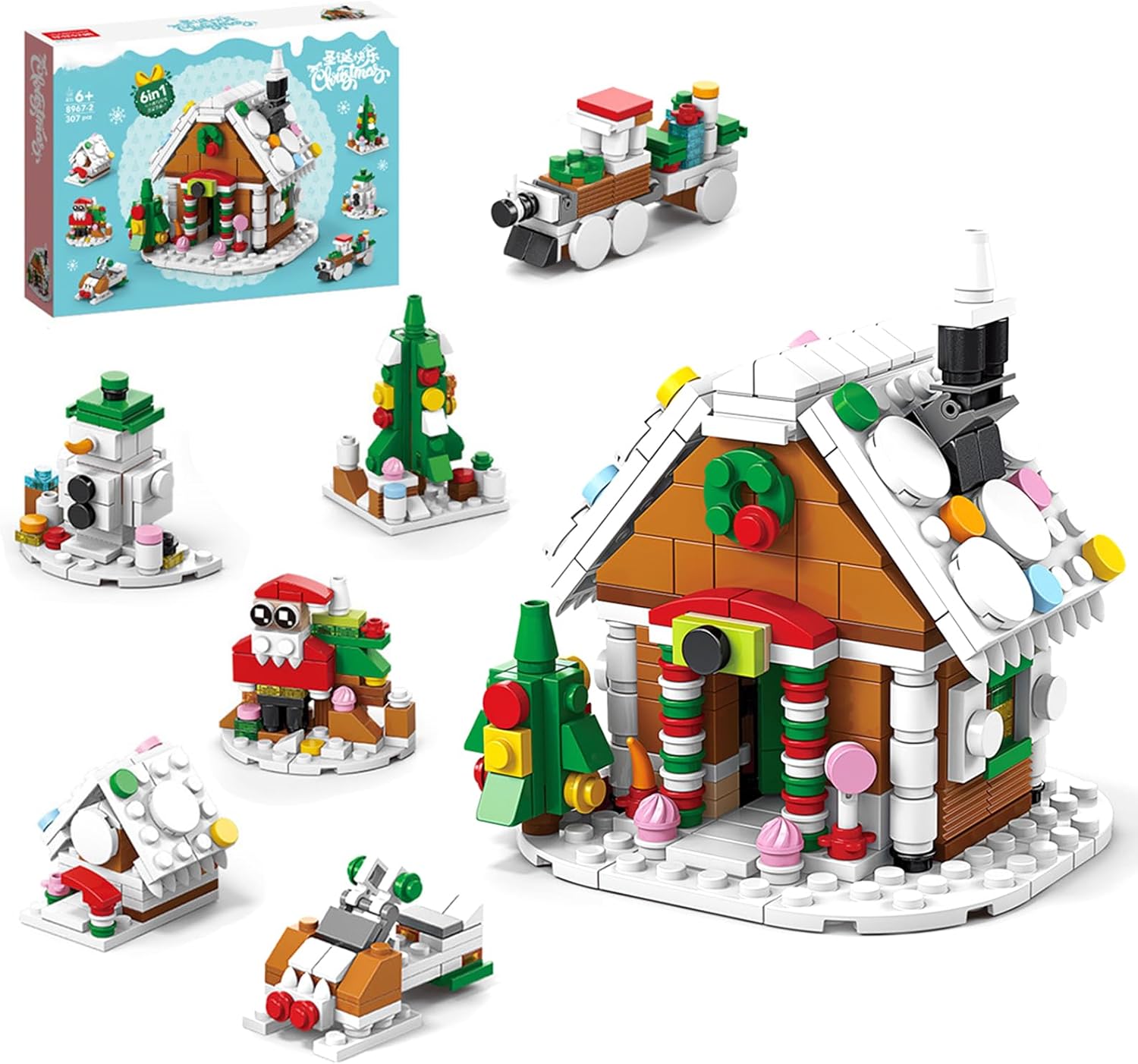 Amazon.com: Christmas Snowhouse Building Blocks Sets , 6 in1 Building ...