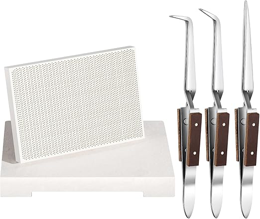 Gisafai 2 Pcs Soldering Block with 3 Pcs Reverse Lock Tweezers ...