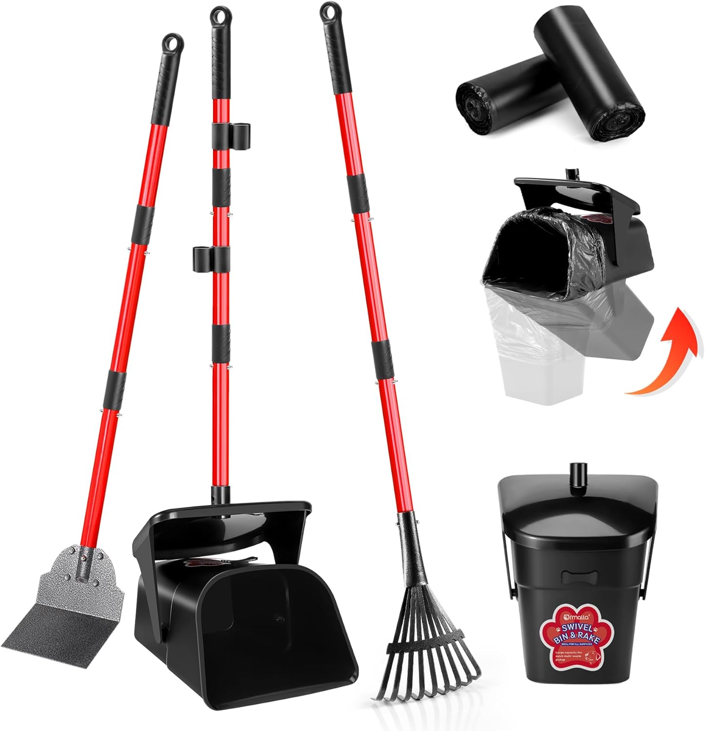 Amazon.com : Ormalla Pooper Scooper Swivel Bin & Rake & Spade with 60 ...