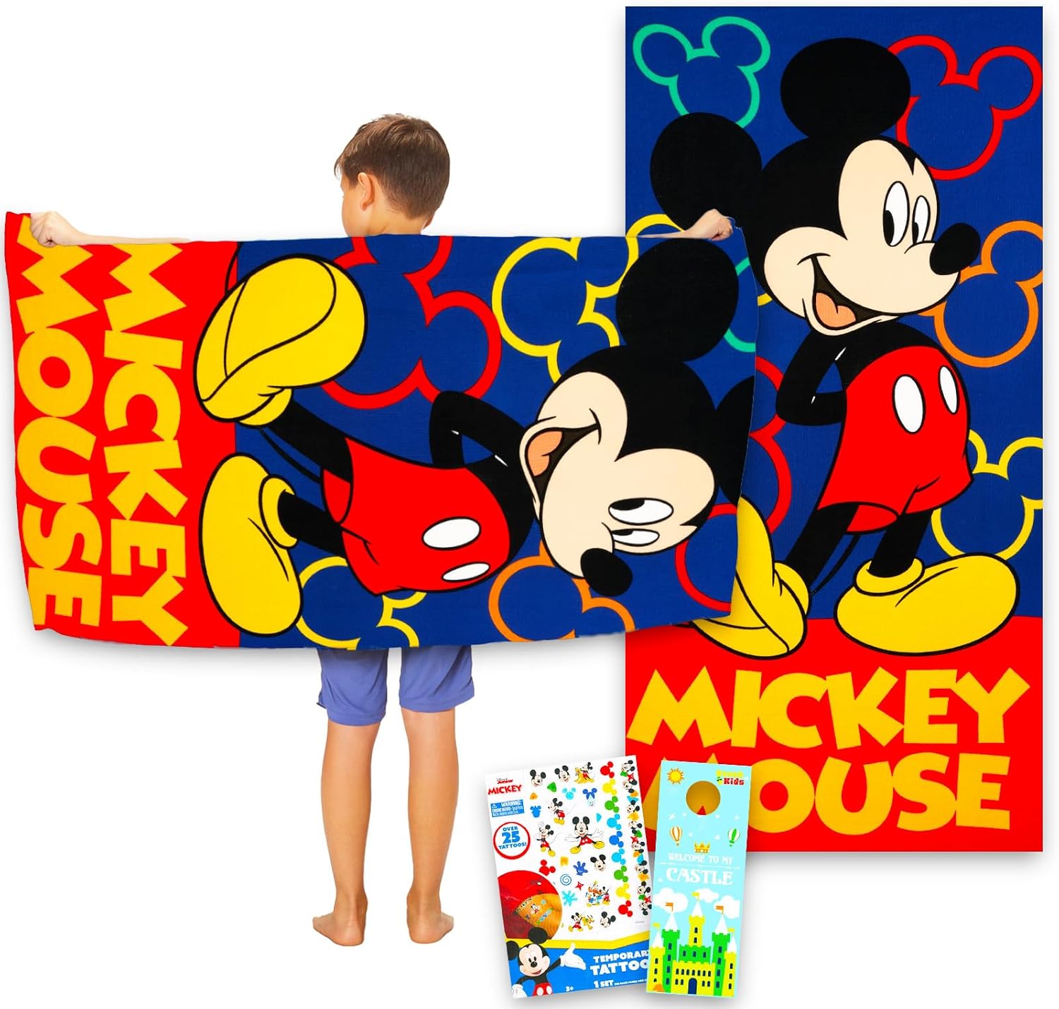 Amazon.com: Disney Mickey Mouse Beach Towel Set - Bundle with 27" x 54 ...