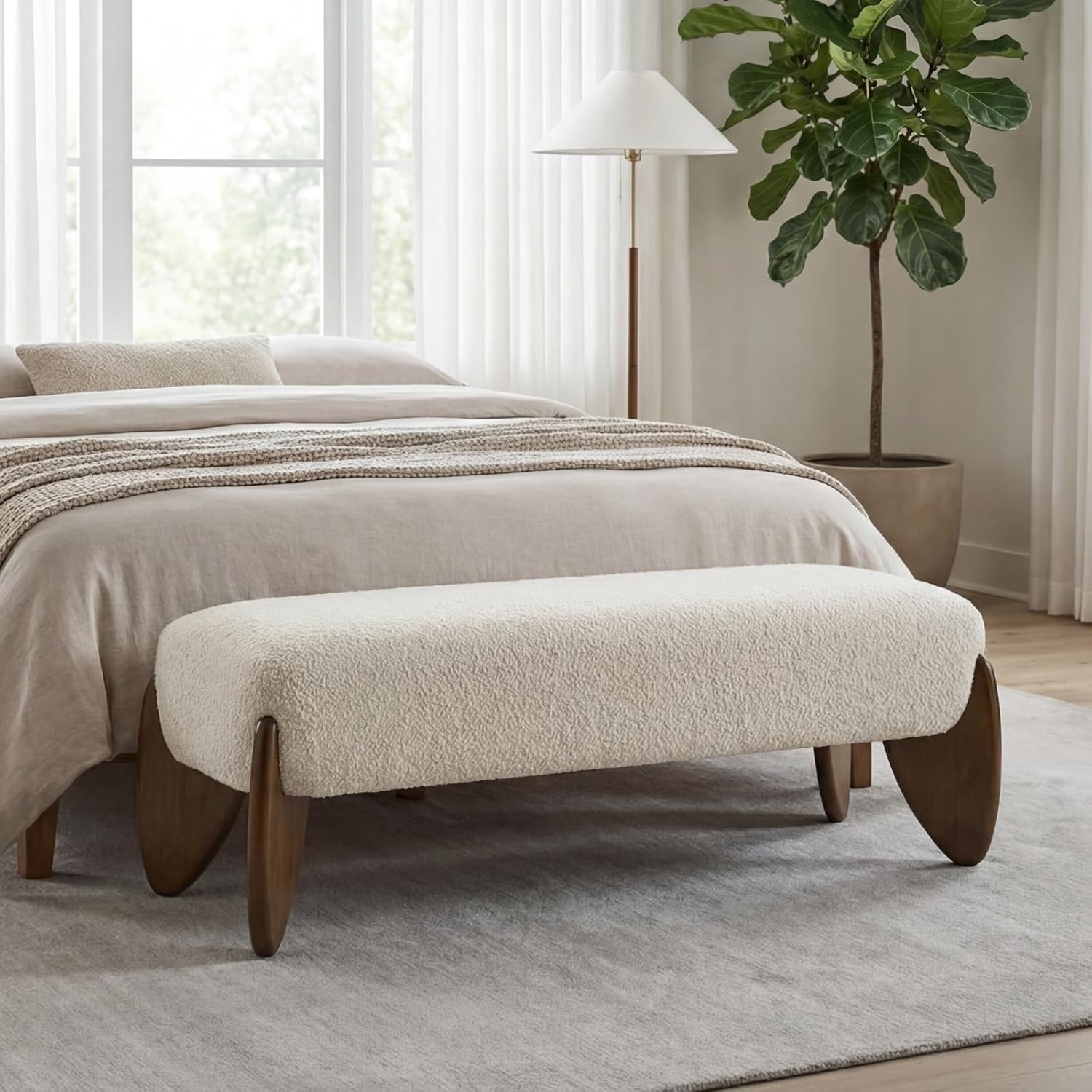 Amazon.com: Ya-Home Modern Boucle Bedroom Bench, 50” Upholstered End of ...