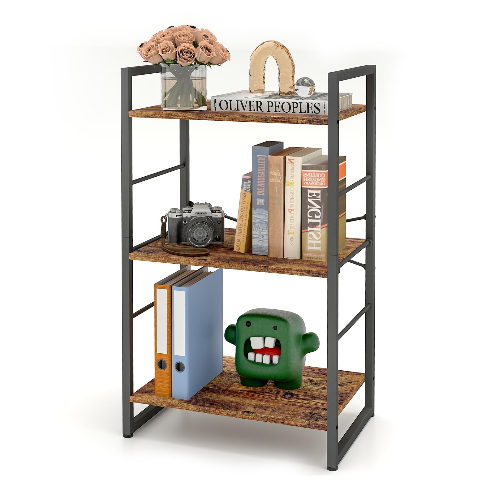 Amazon.com: FERRIVISTA Small Bookshelf 3-Tier Bookcase, Metal Bookshelf ...