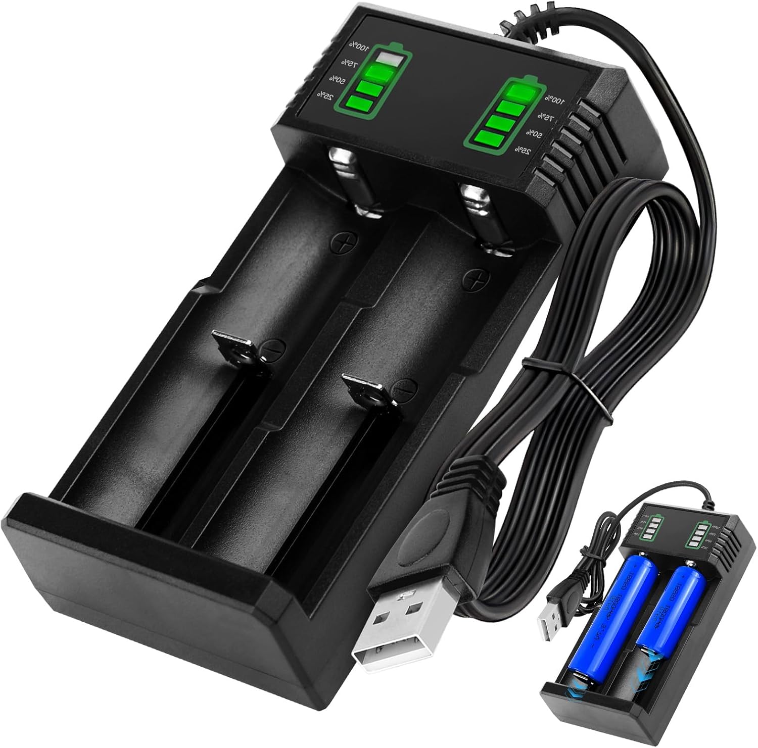 Dual 18650 Battery Charger for 18500 14500 21700 26650 26700 18490 ...