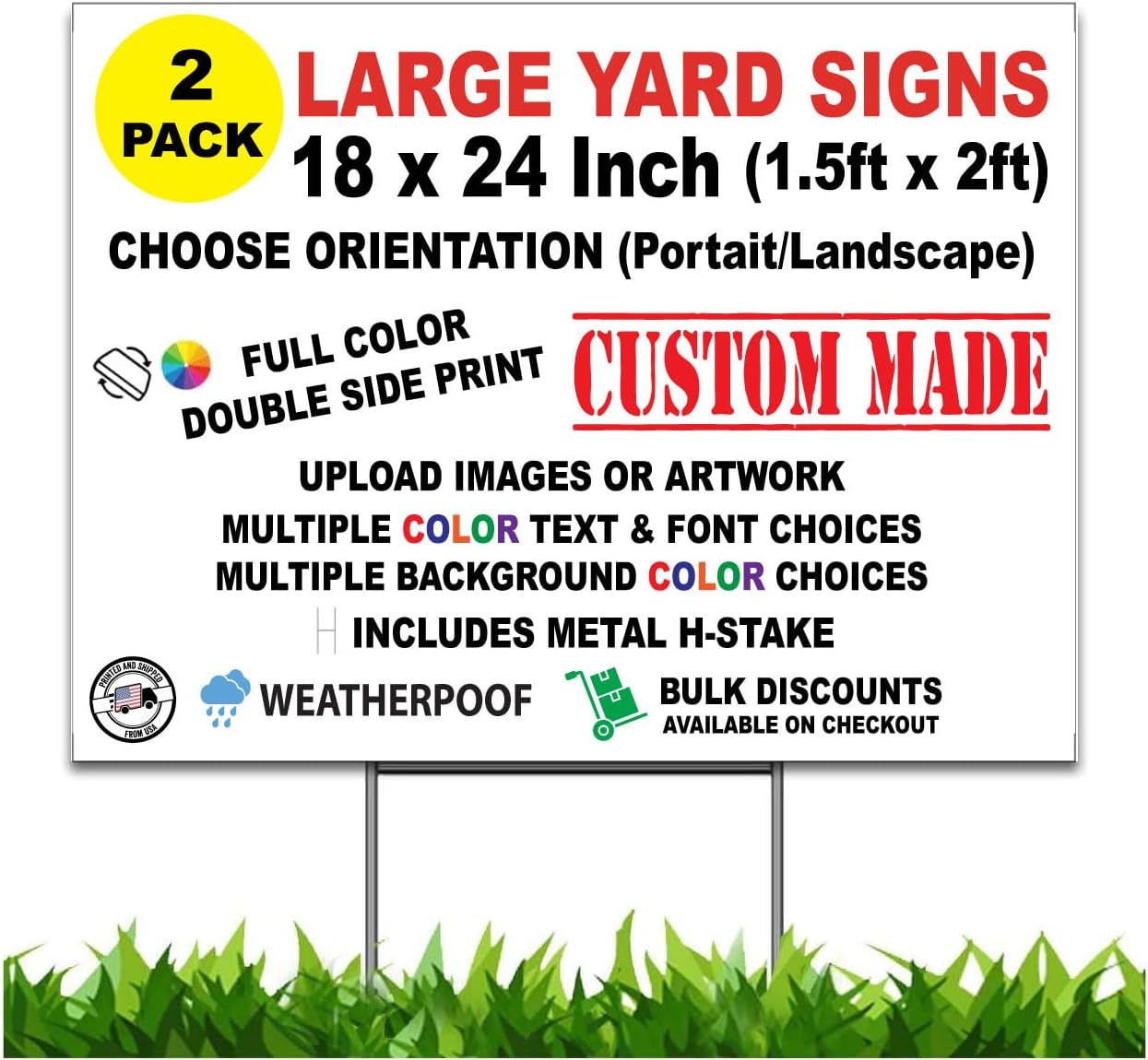 Amazon.com : Two Pack Custom Yard Signs, 18 x 24 Inch Yard/Lawn Sign ...