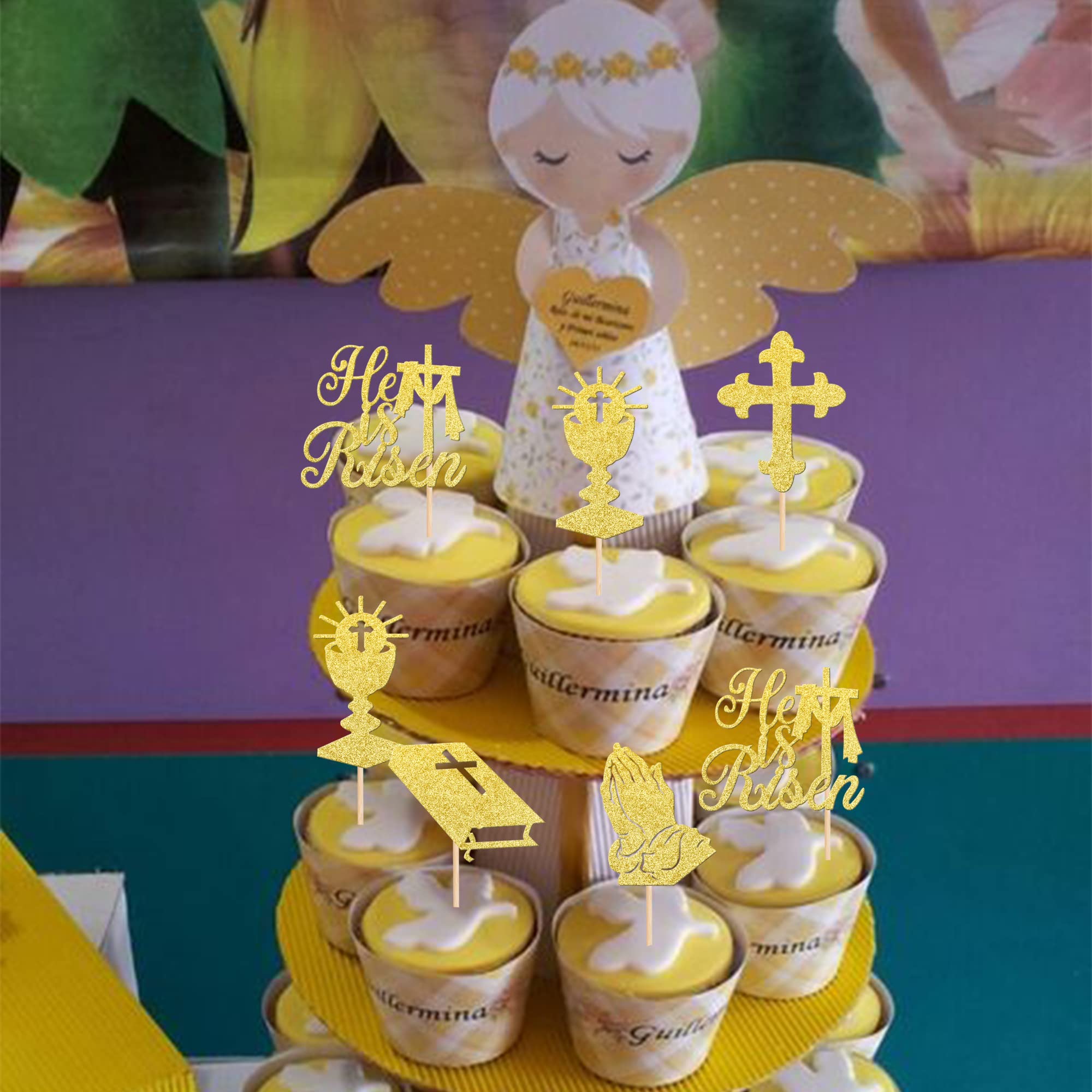 Snapklik.com : 30 PCS He Is Risen Cupcake Toppers Glitter Cross Jesus ...