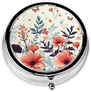 Amazon.com: Lovely Floral Background Pill Box Metal Round Small Pill ...