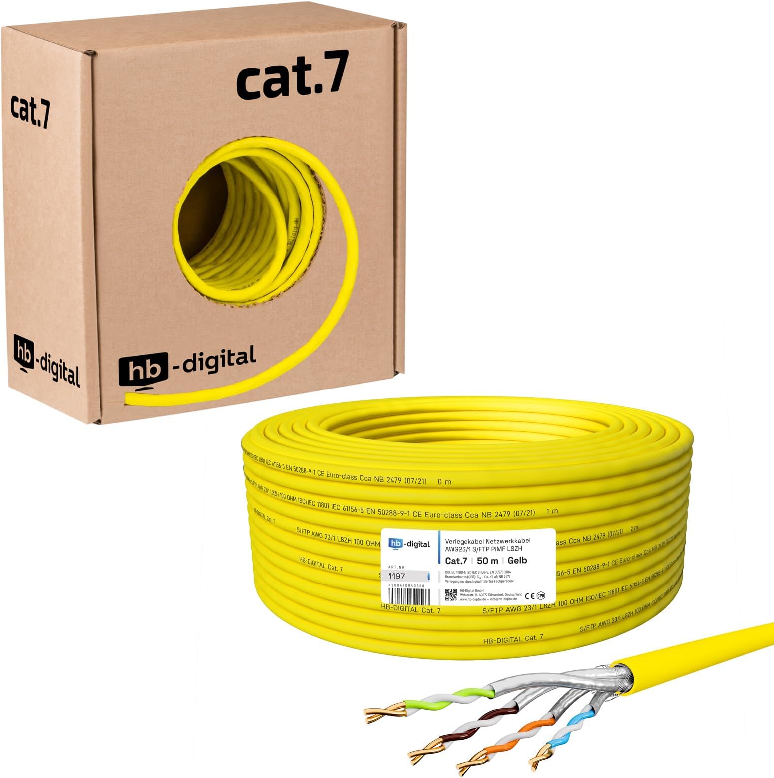 HB-DIGITAL 50m CAT.7 Netzwerkkabel LAN Kabel Verlegekabel AWG 23 Reines ...
