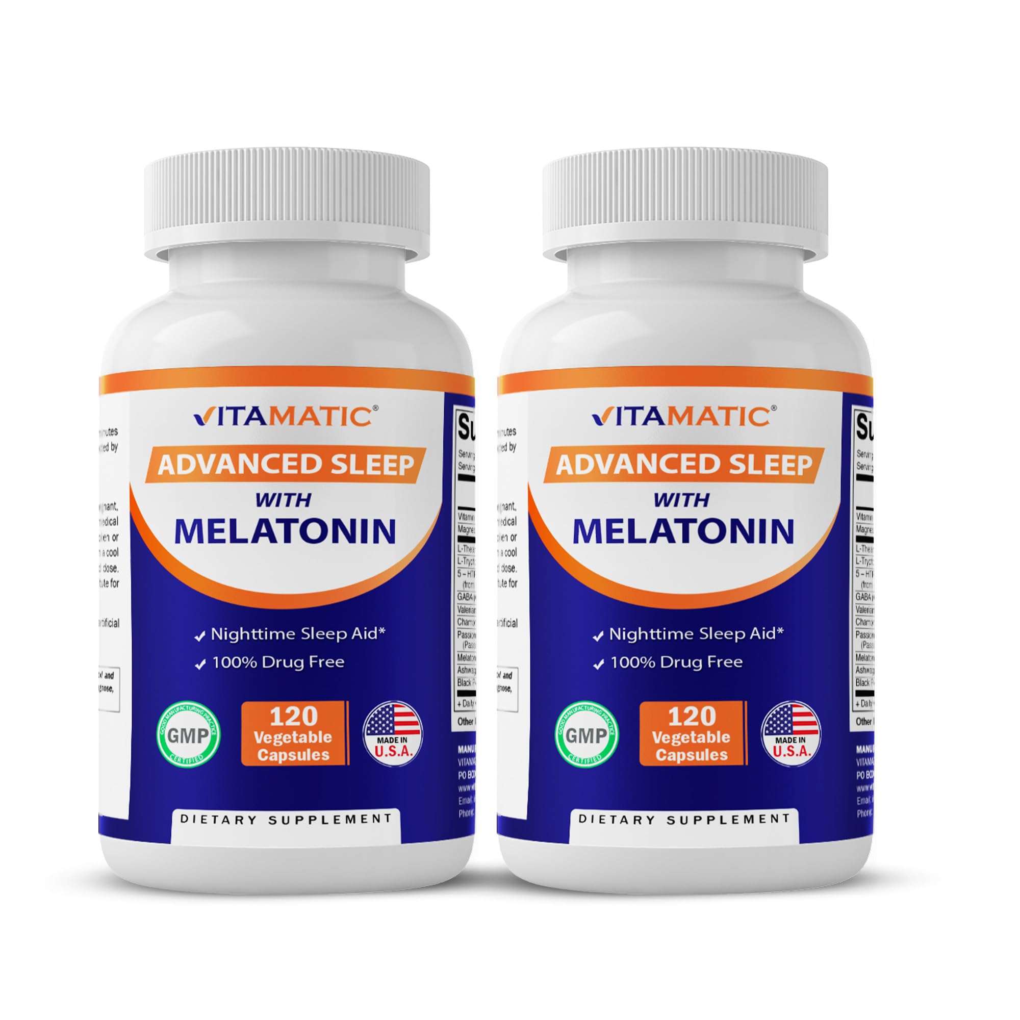 Vitamatic Advanced Sleep Aid com Melatonina – 120 Cápsulas Vegie – 2 ...