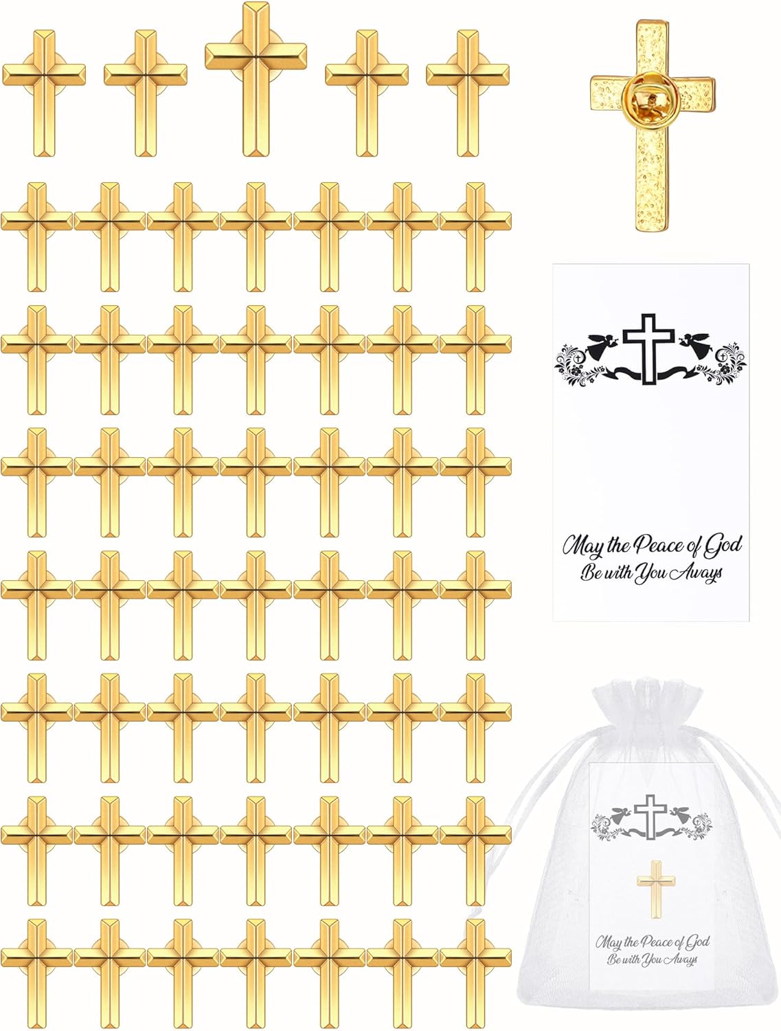 Amazon.com: Zeyune 50 Sets Cross Pin Gifts Bulk Cross Lapel Pins Gold ...