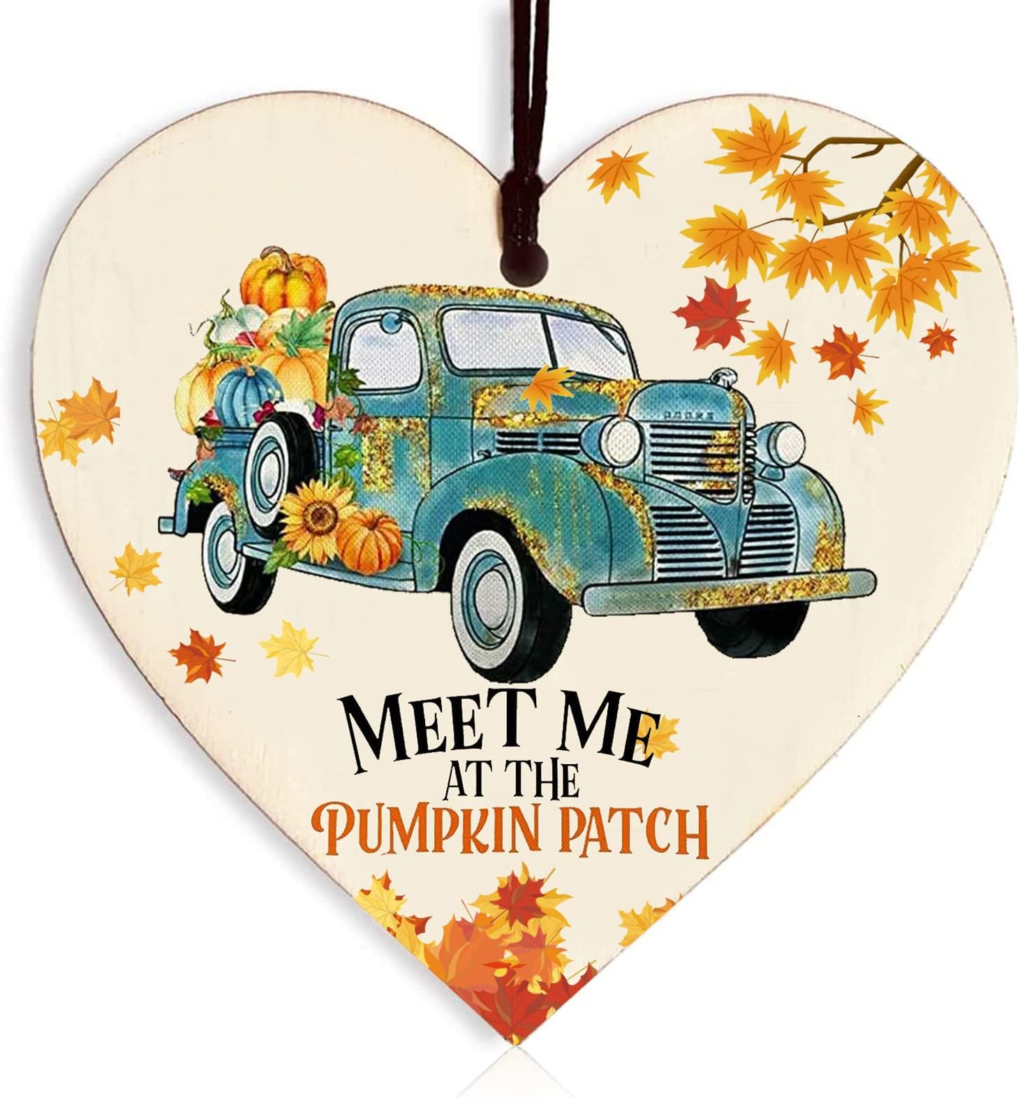 Blue Car Fall Autumn Gifts, Wooden Heart Sign Gifts Thanksgiving ...