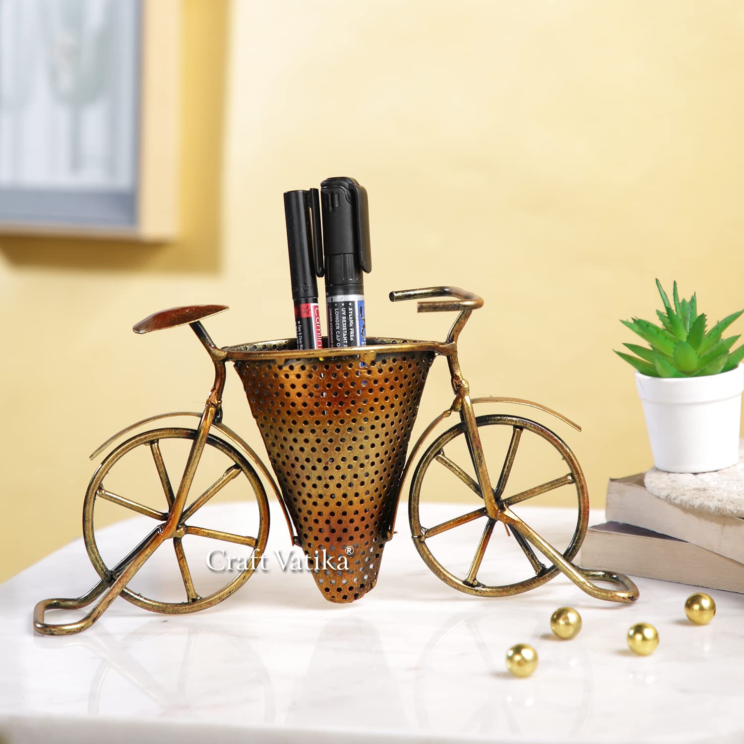 CraftVatika Metal Cycle Pen Holder Stand Gift Showpiece Miniature ...