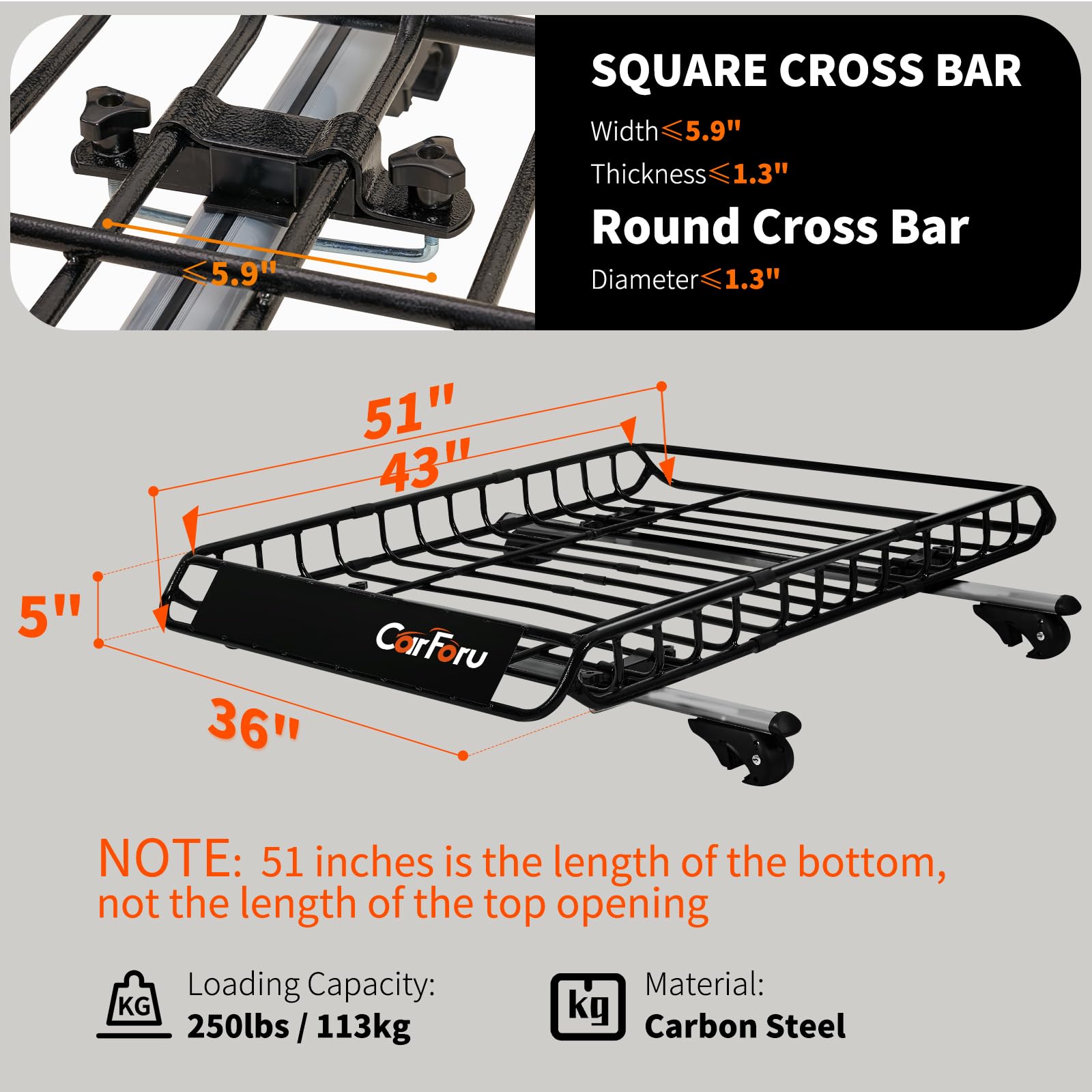 Snapklik.com : Carforu Roof Rack Basket 51" X 36" X 5" Universal ...
