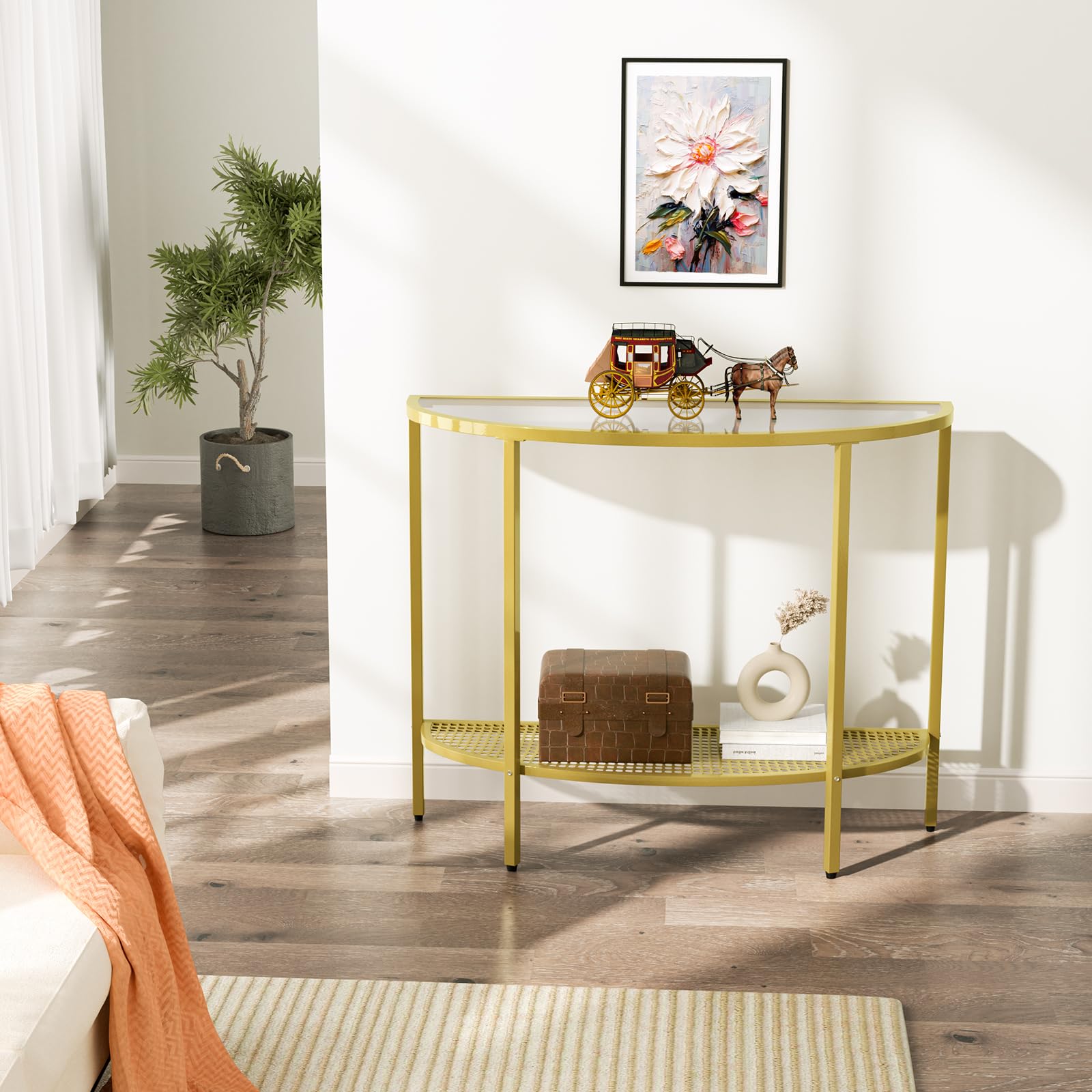 Snapklik.com : SAYGOER Glass Half Moon Console Table 2 Tier Narrow ...