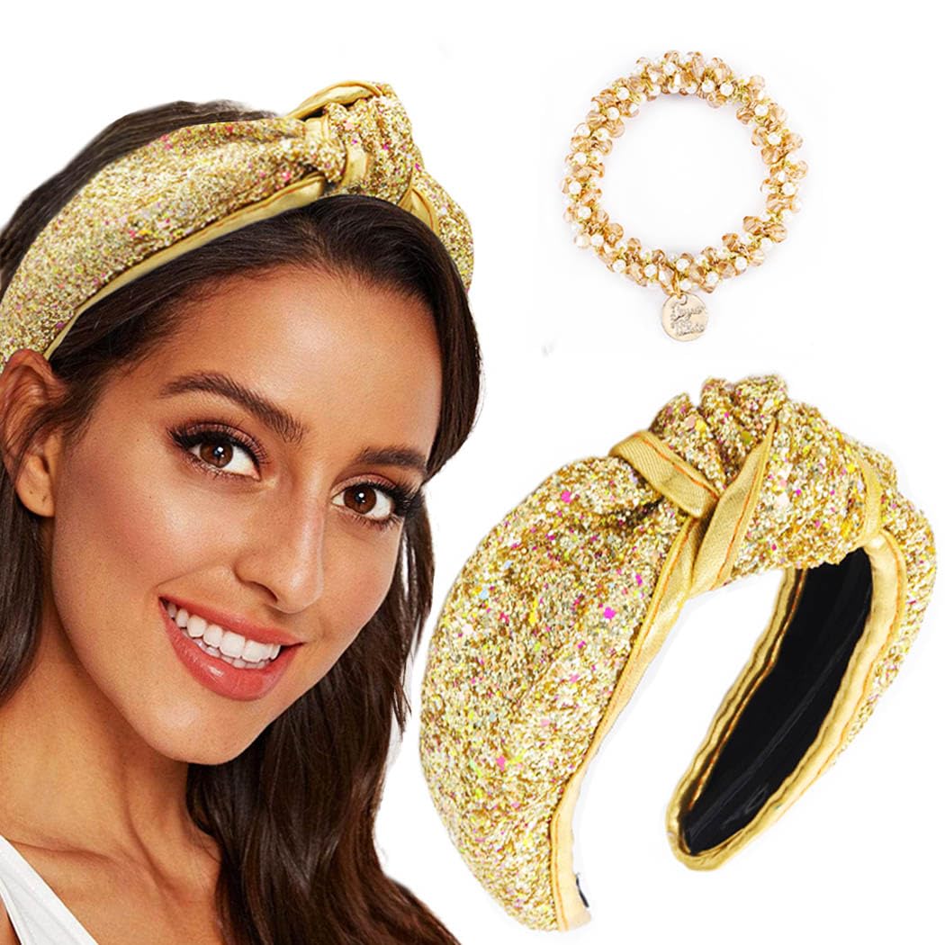 Amazon.com : Bouory Gold Knotted Headband Glitter Wide Hairband with ...