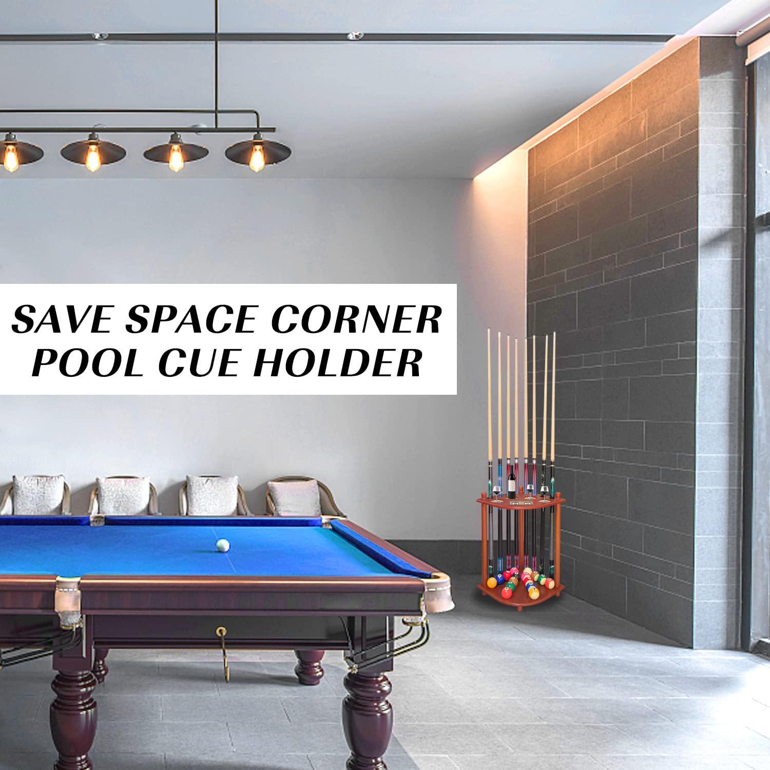 Snapklik.com : MoyanSuper Pool Stick Holder Solid Wood Floor Stand Cue ...